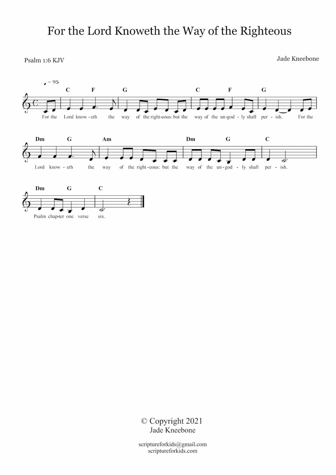 For the Lord Knoweth the Way of the Righteous - scriptureforkids.com