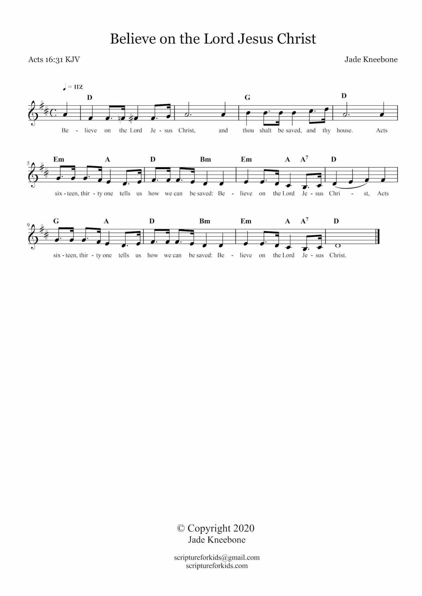 Believe on the Lord Jesus Christ – scriptureforkids.com